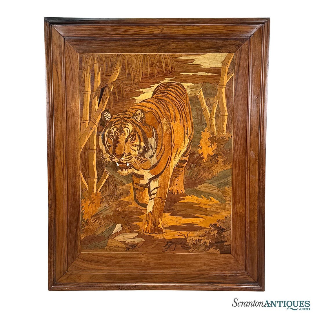 Antique Extra-large Marquetry Inlaid Wood Bengal Tiger Wall Art - Etsy