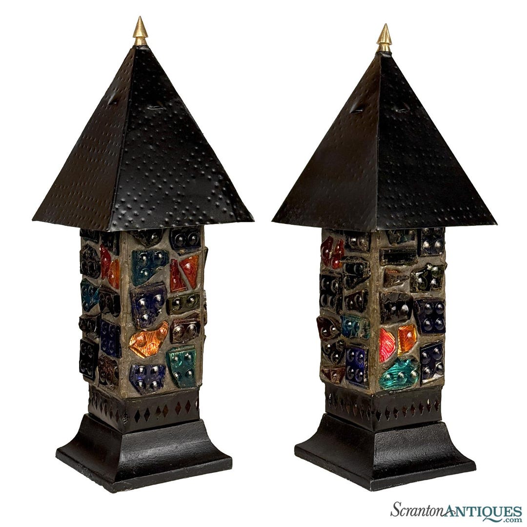 Vintage Arts & Crafts Peter Marsh Glass Chunk Table Lamps - A Pair - Etsy