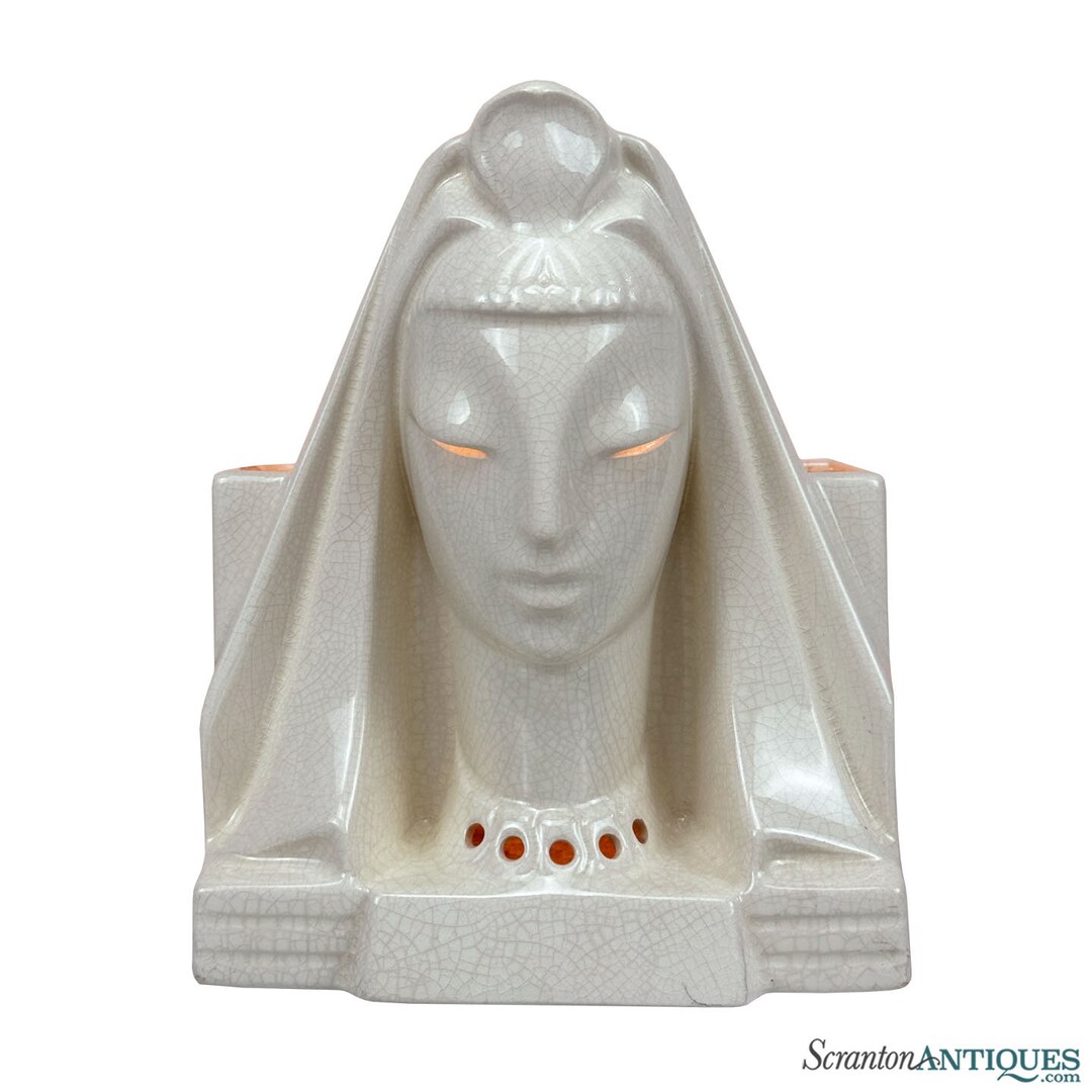 Vintage Art Deco Porcelain Egyptian Cleopatra Figural TV Lamp W ...