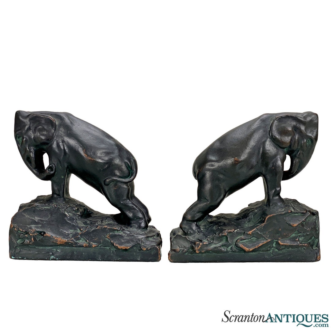 Vintage Art Deco Chalkware Elephant Library Bookends - A Pair - Etsy