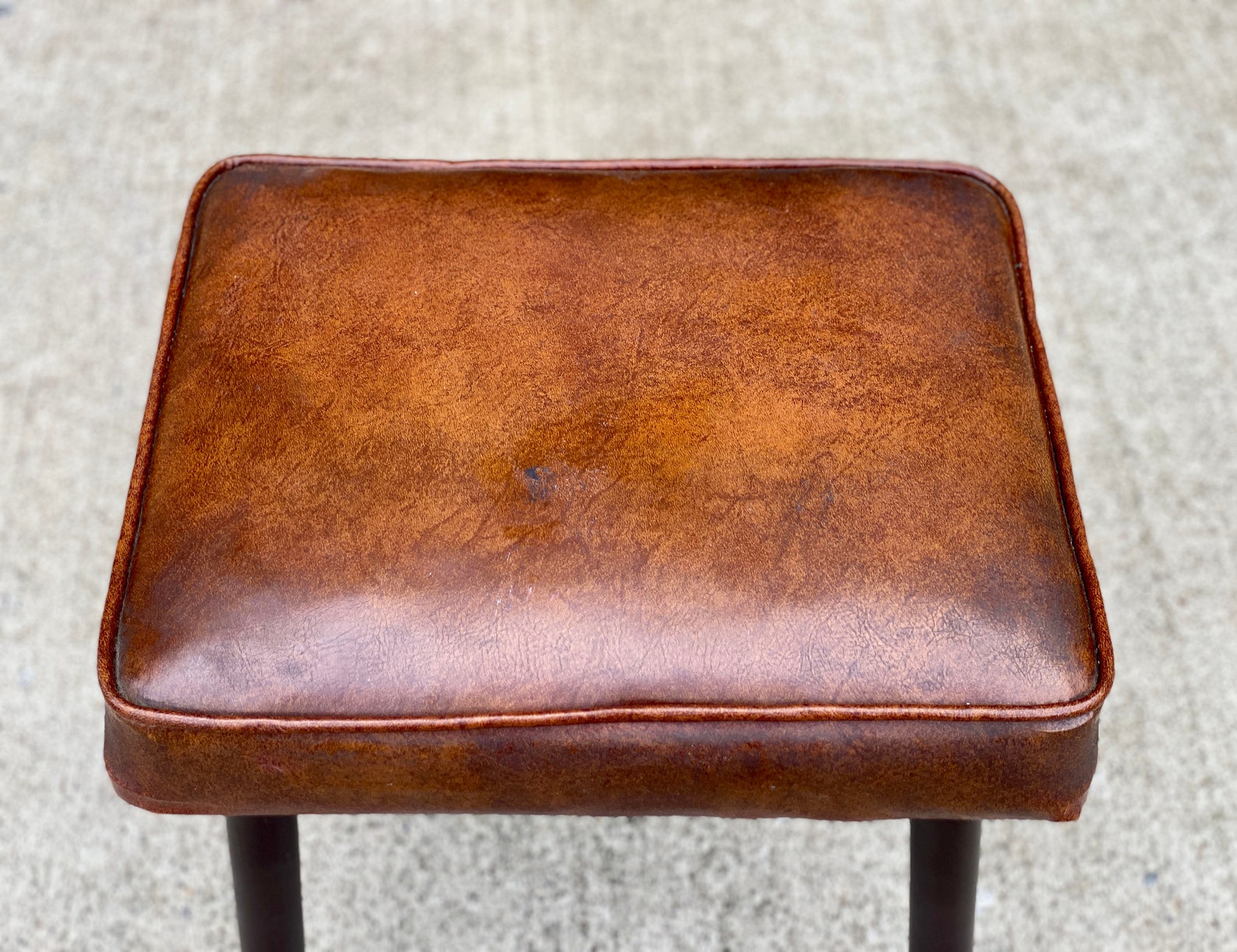 Mid-century Upholstered Brown Vinyl Footstool Ottoman | Etsy