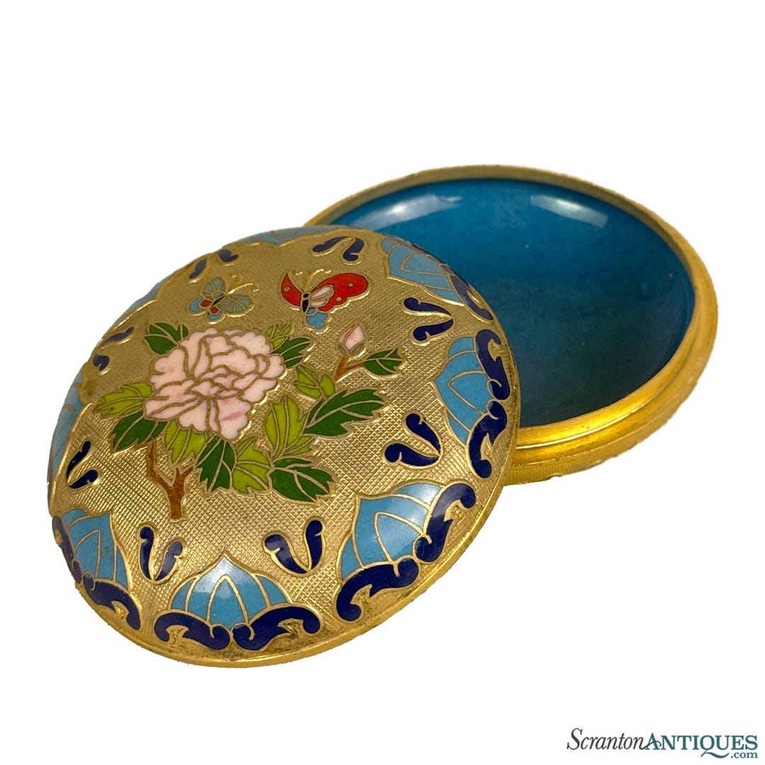Vintage Chinese Cloisonne Brass & Enamel Round Storage Box - Etsy
