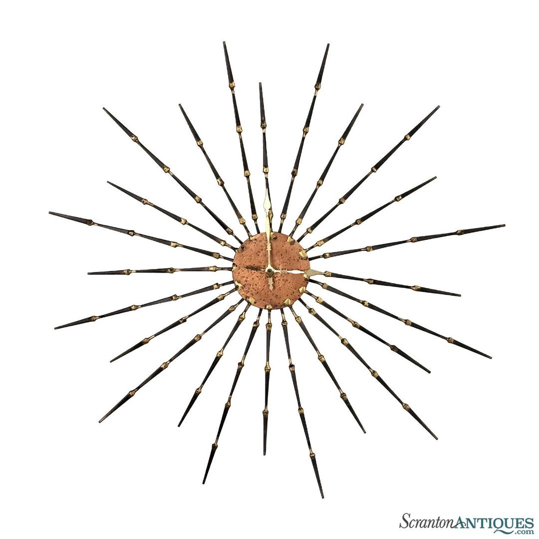 Vintage Brutalist Copper & Brass Spike Nail Sunburst Wall Clock - 24 ...