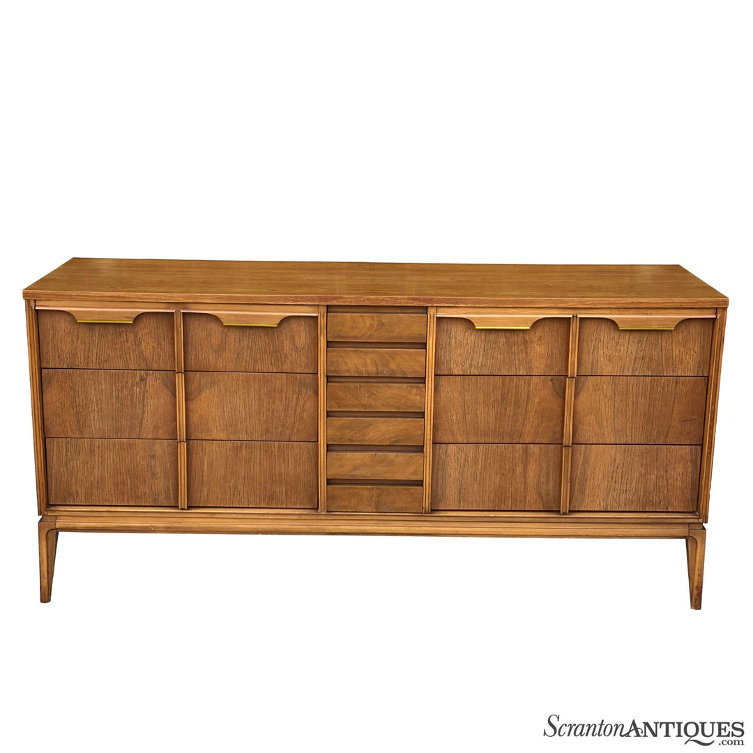 Mid-century Modern Walnut Sculpted Long Credenza Dresser by Basic Witz ...