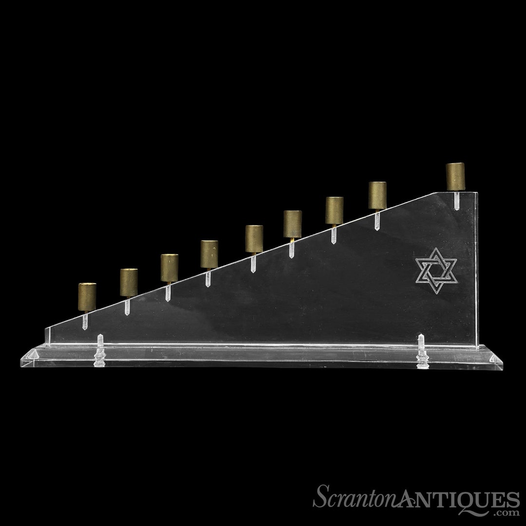 Mid-century Modern Clear Lucite Hanukkah Menorah W/ Etched Star of ...