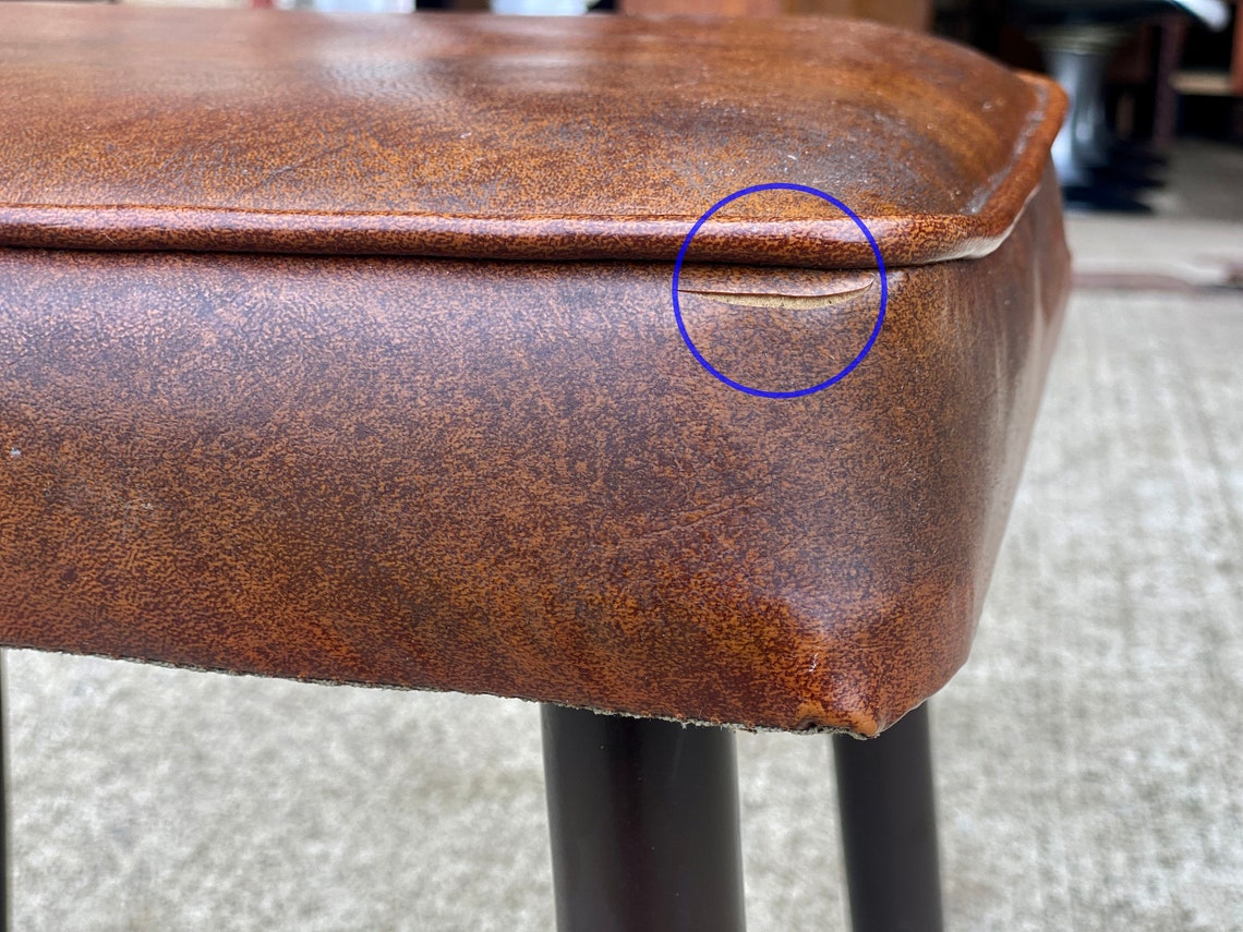 Mid-century Upholstered Brown Vinyl Footstool Ottoman | Etsy