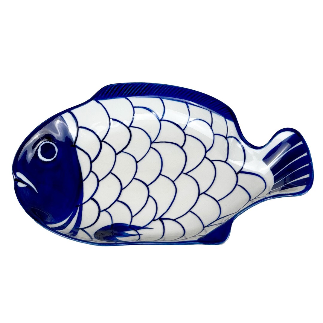 Mid-century Blue & White Porcelain Fish Serving Centerpiece Plate - Etsy
