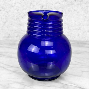 Mid-century Blue Art Glass Round Ewer Pitcher - Etsy