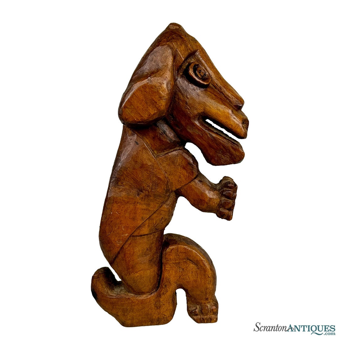 Antique Primitive Carved Wood Dog Monkey Sculpture - Etsy