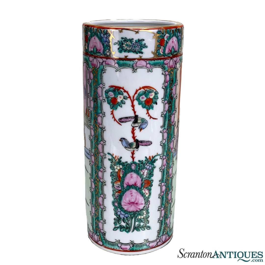 Vintage Chinese Porcelain Birds of Paradise Motif Cylinder Vase - Etsy