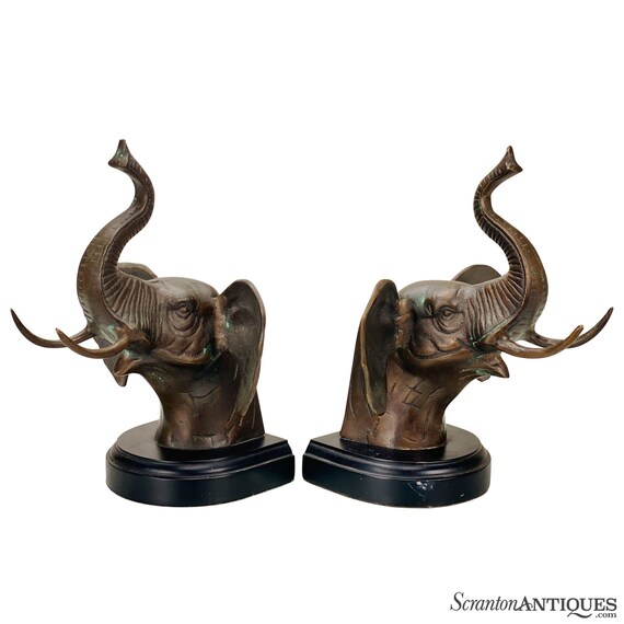 Vintage Traditional Cast Bronze Elephant Head Bookends A | Etsy