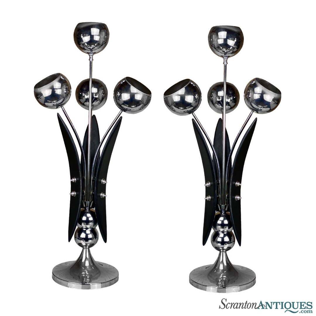 Mid-century Atomic Space Age Chrome Sculpted Foliage Table Lamp A Pair ...