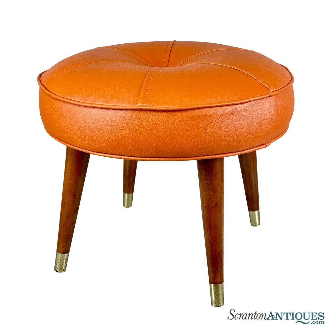 Mid-century Atomic UFO Orange Tuft Round Footstool Ottoman - Etsy