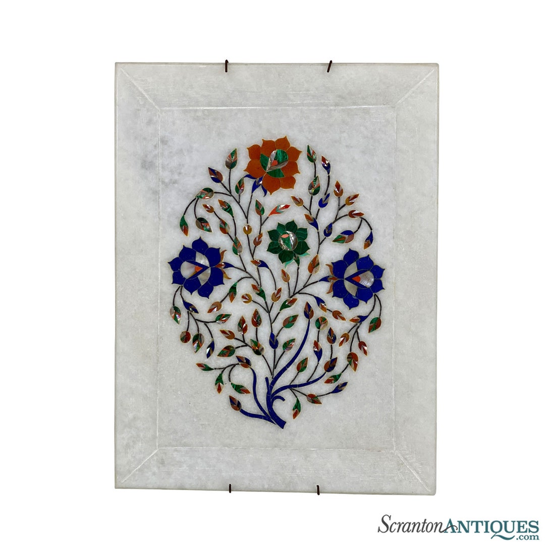 Vintage Traditional Persian White Marble Floral Stone Inlay Hanging ...