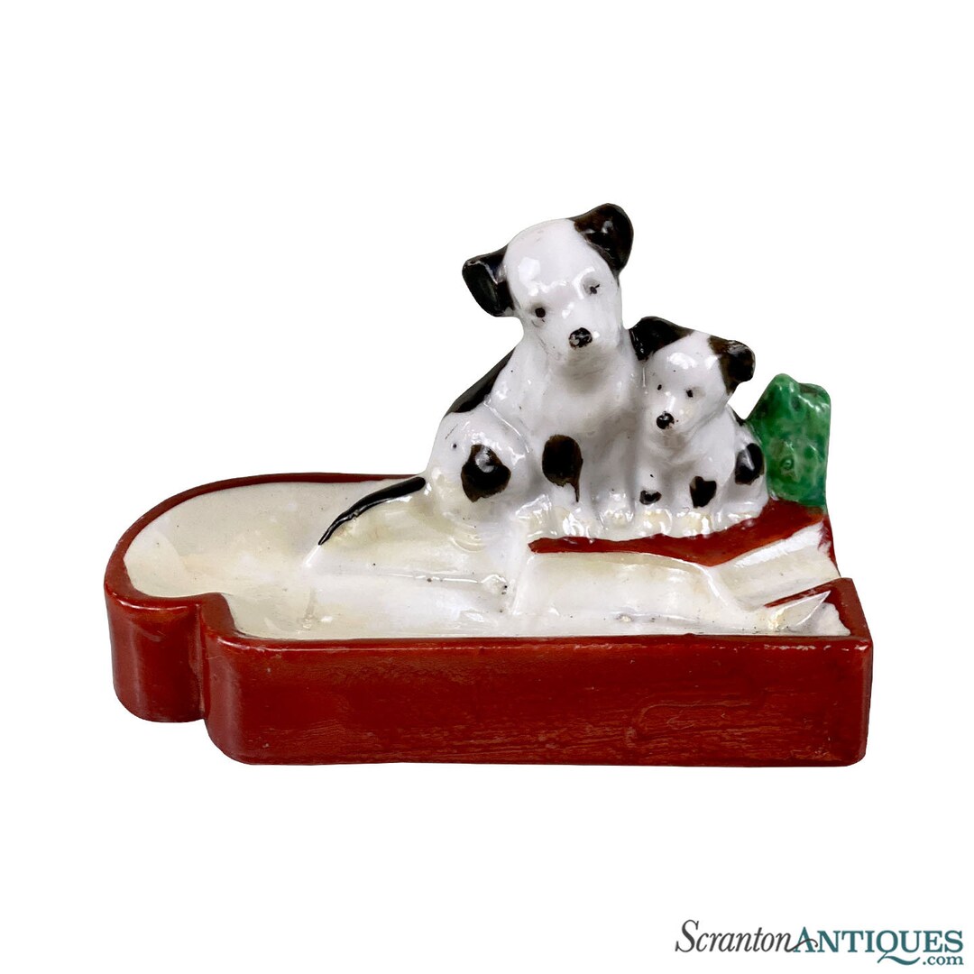 Vintage Japanese Porcelain Dog & Puppy Trinket Ashtray - Etsy