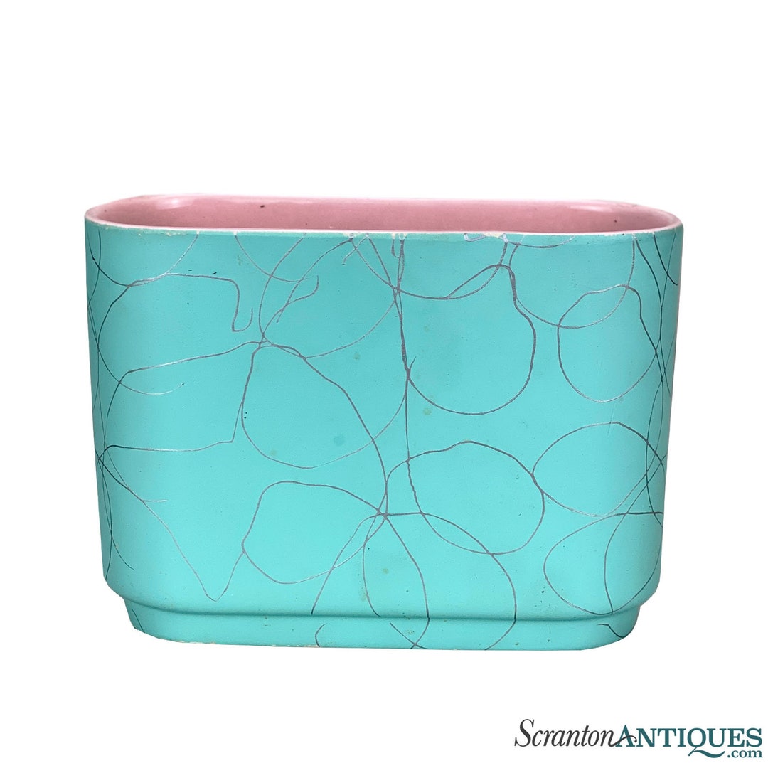 Mid-century Atomic Turquoise Pottery Spaghetti Motif Planter Vase - Etsy