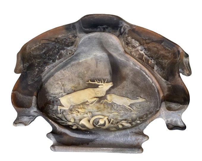Vintage Traditional Stone Carved Stag Elk Motif Pen Rest Library Desk ...