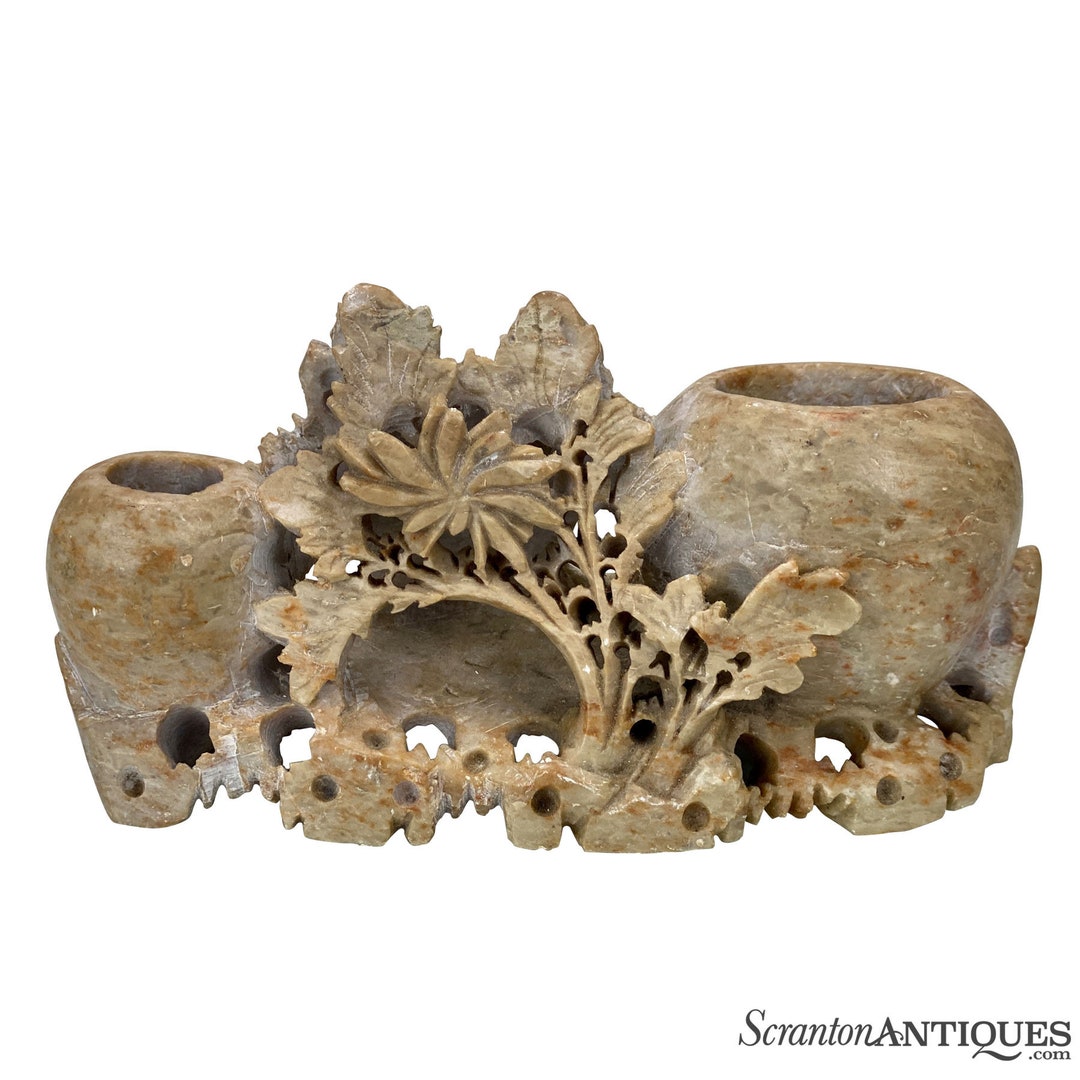 Vintage Chinese Soapstone Carved Double Inkwell - Etsy