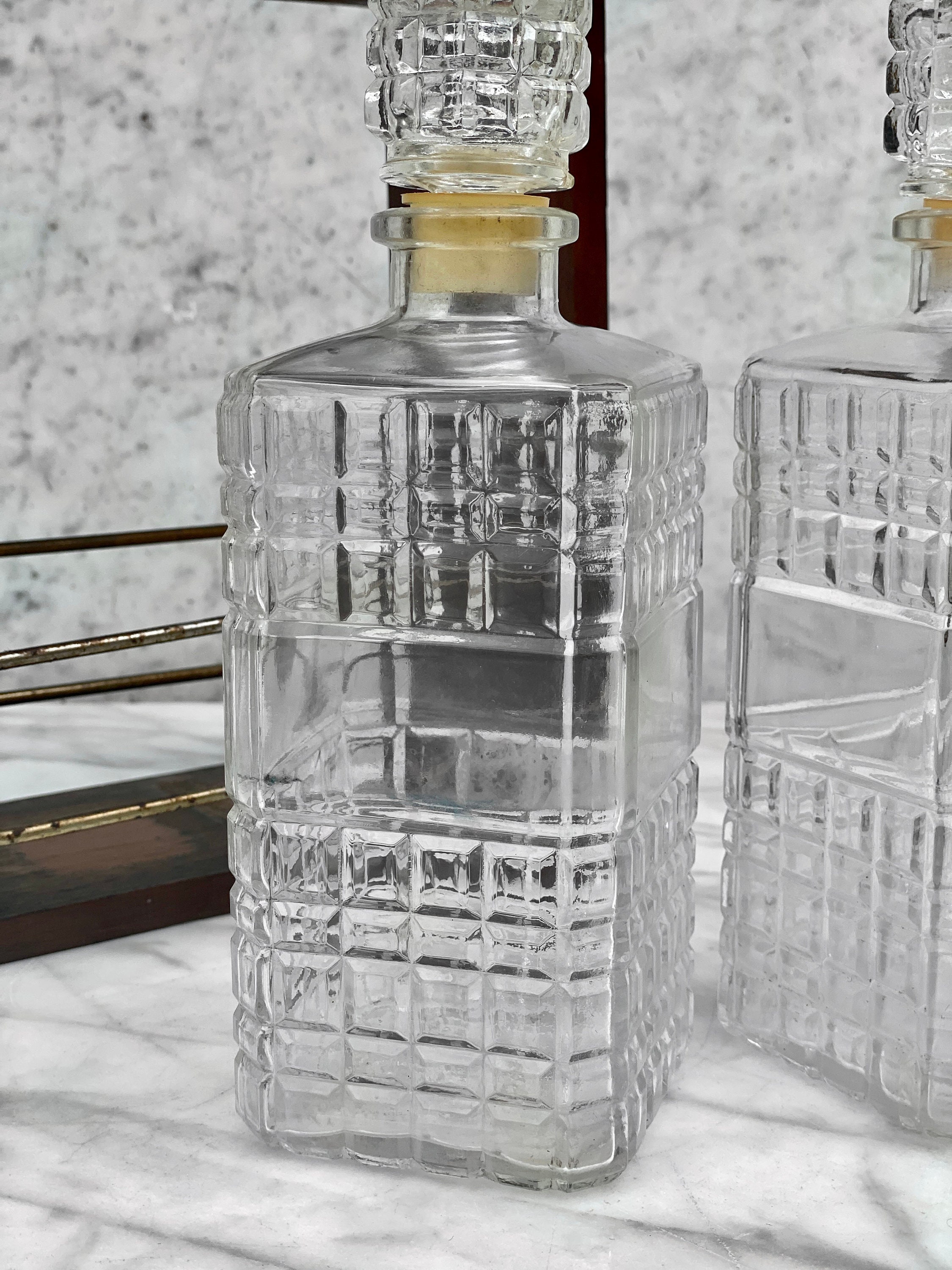 Vintage Pressed Glass Liquor Wine Decanters w/ Dovetailed | Etsy