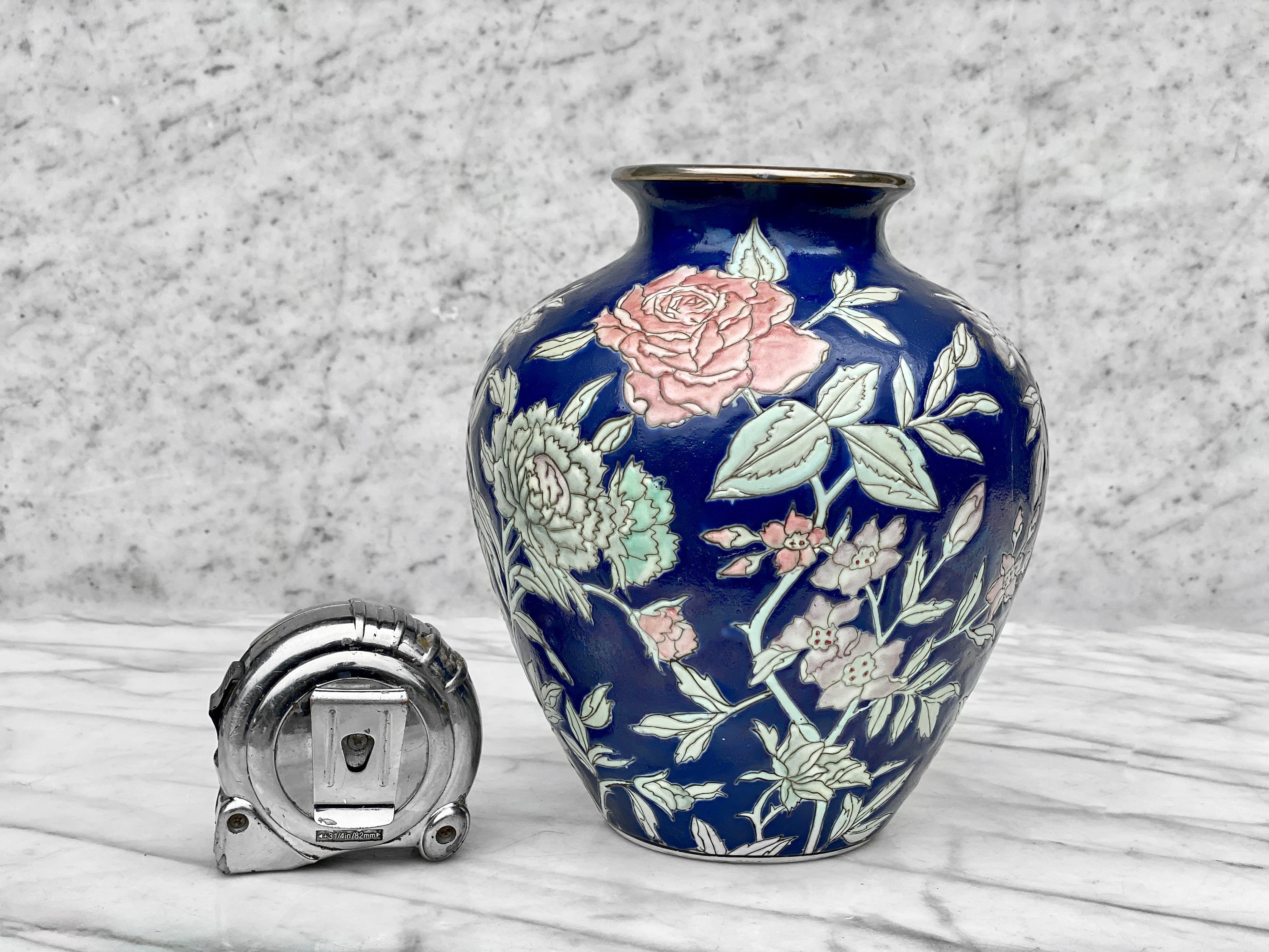 Vintage Chinese Porcelain Cobalt Blue Floral Motif Vase | Etsy