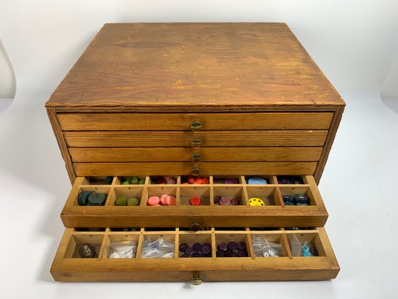 Wooden plywood 6 Drawer Button Storage Box with large… - Gem