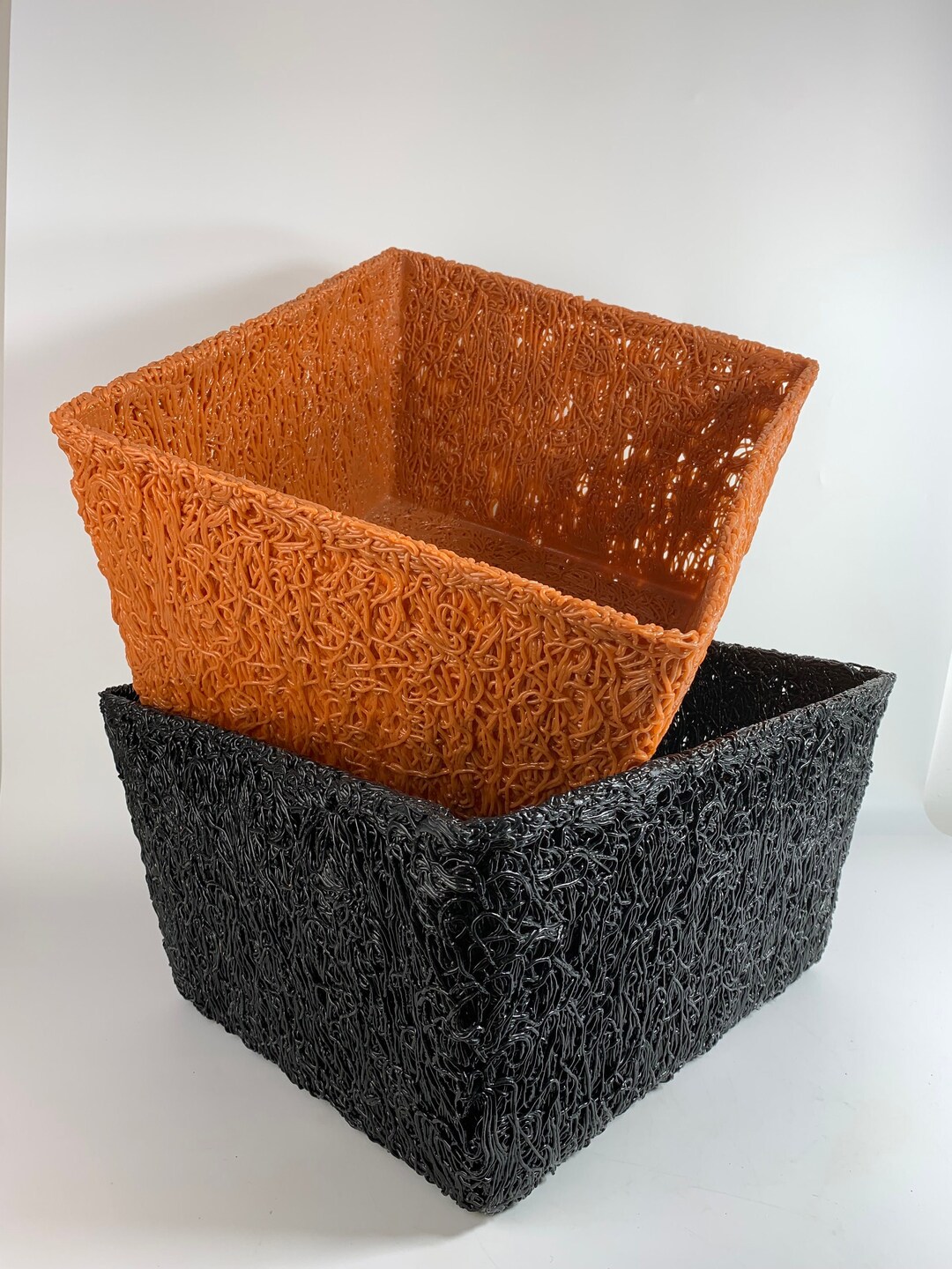 Vintage Mid Century Modern Large Spun Spaghetti String Baskets Plastic ...