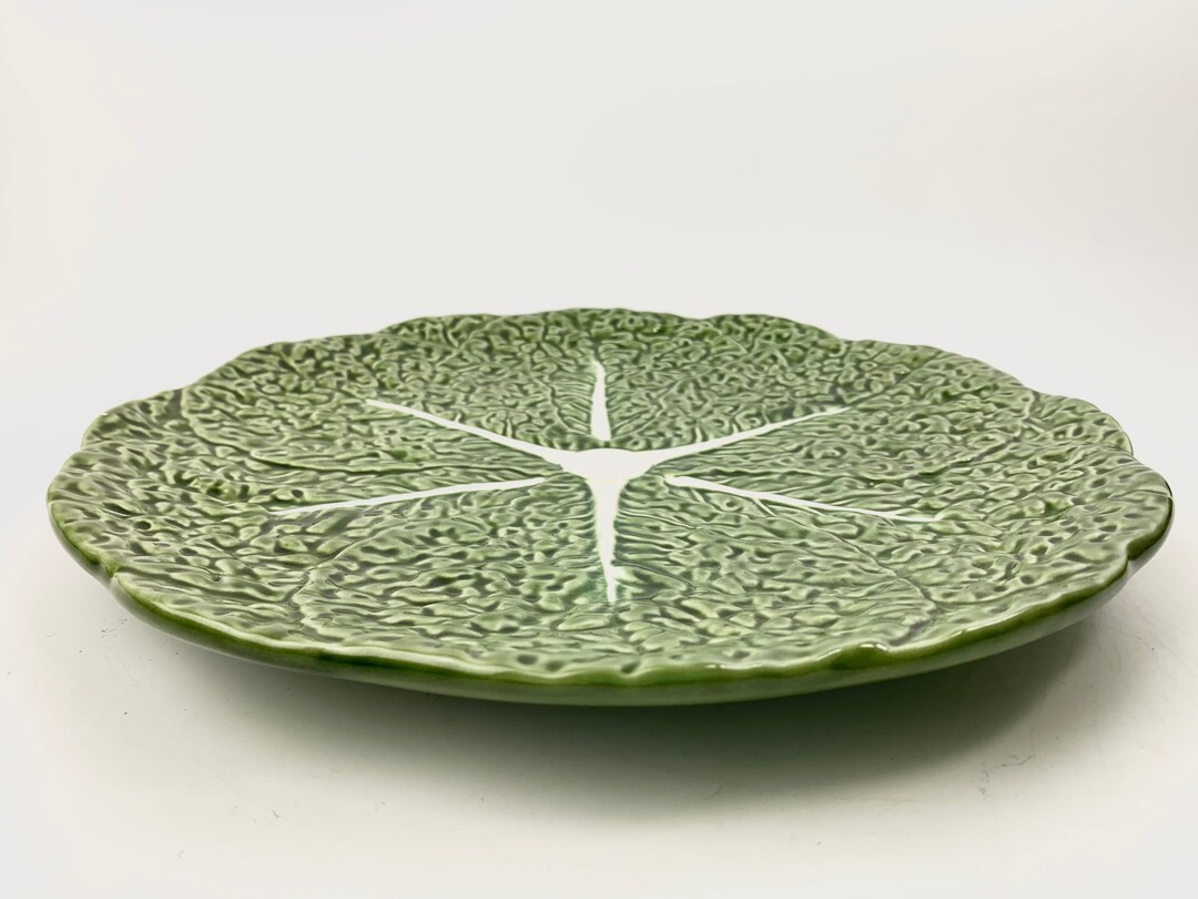 Olfaire Cabbageware Large Platter Majolica Portugal Green Ceramic Round ...