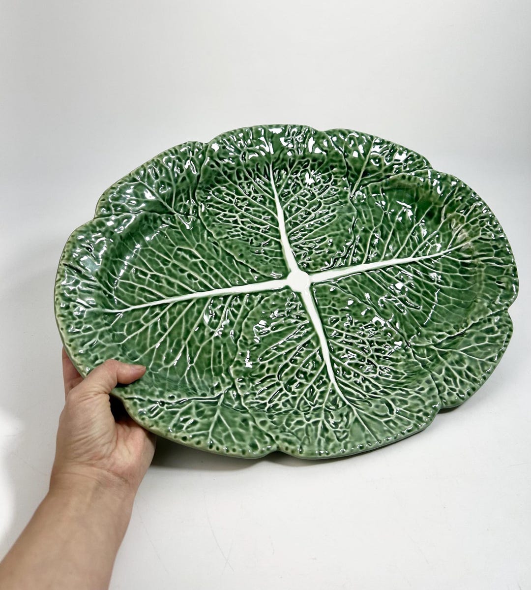Bordallo Pinheiro Cabbageware Large Oval Platter Majolica Green Ceramic ...