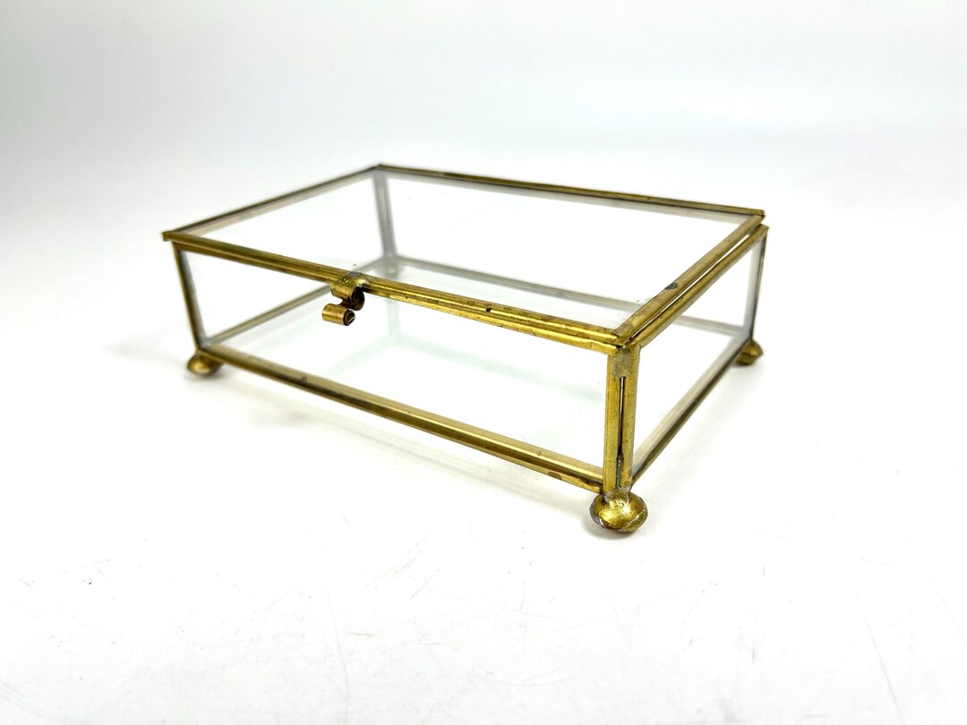 Vintage Brass Glass Box Display Case Curio Trinket Jewelry Vitrine Ball ...