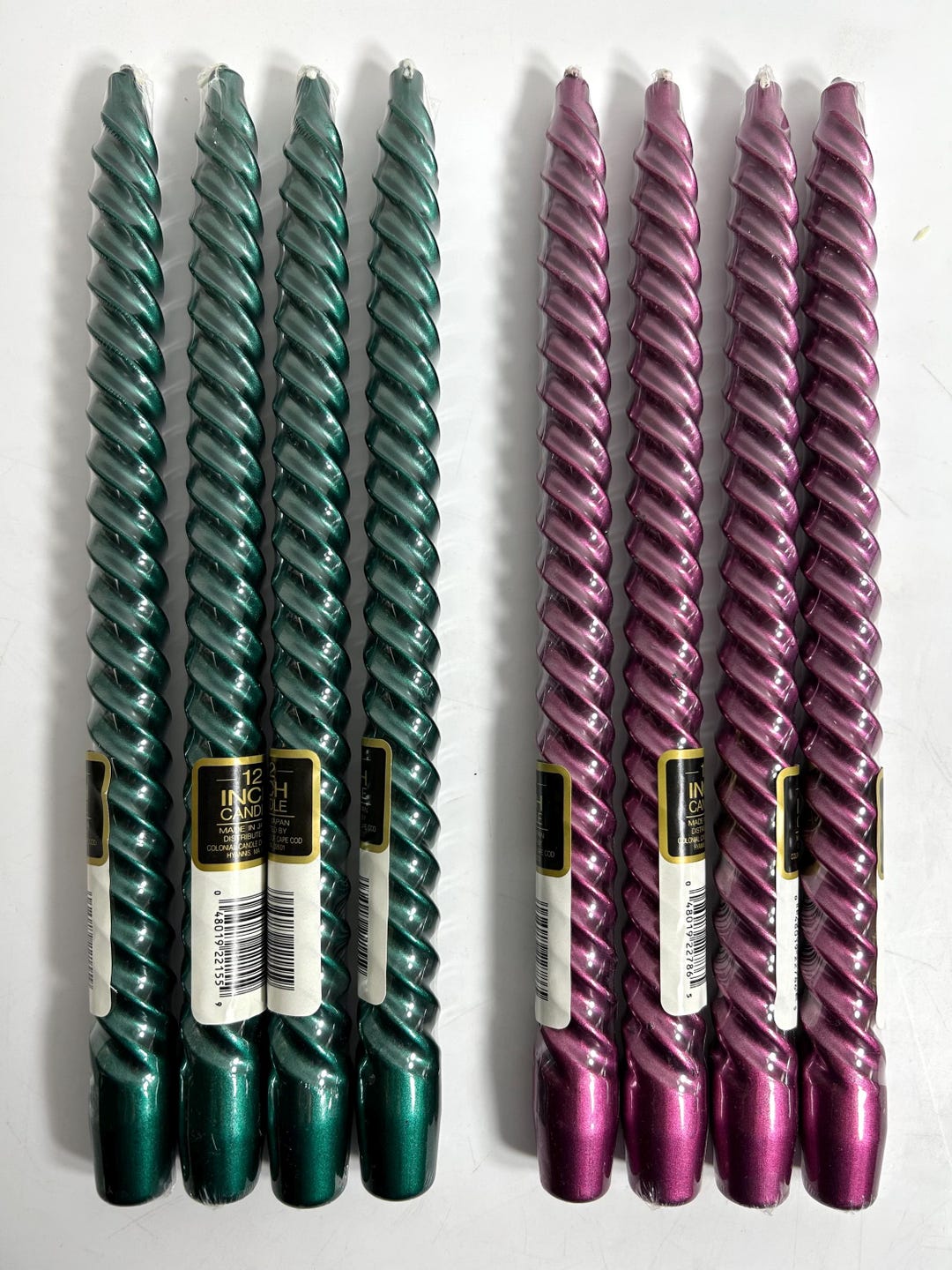 Vintage Colonial Candle Twist Tapers: Jewel Tone Green & Purple, Set of ...