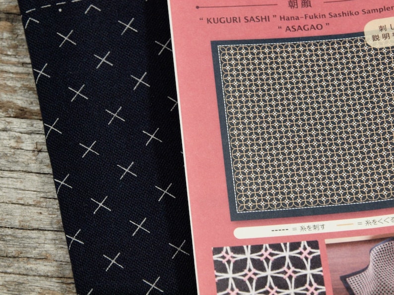 Flower Sashiko With Weaving Pattern Navy Pre Printed Panel | Etsy Australia