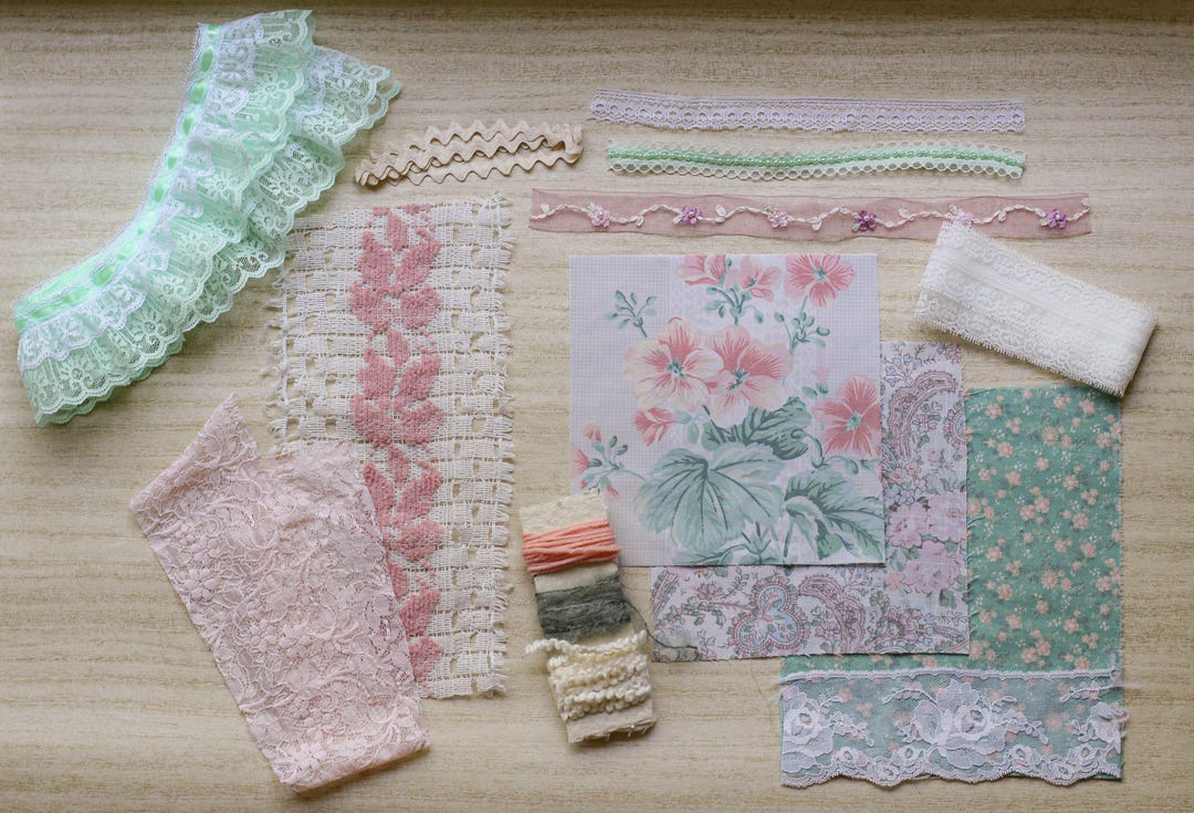 Cottagecore Slow Stitch Kit – Pastel Lace & Thrifted Fabrics for ...