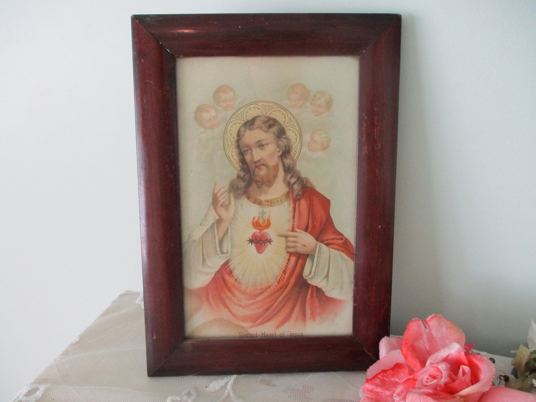 Antique Jesus W/angels Picture Print Religious Wood Framed C1900 - Etsy