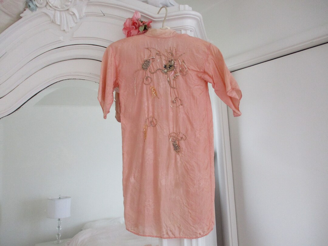 Vintage Chinese Pink Silk Damask Child's Girl's Robe With Hand ...