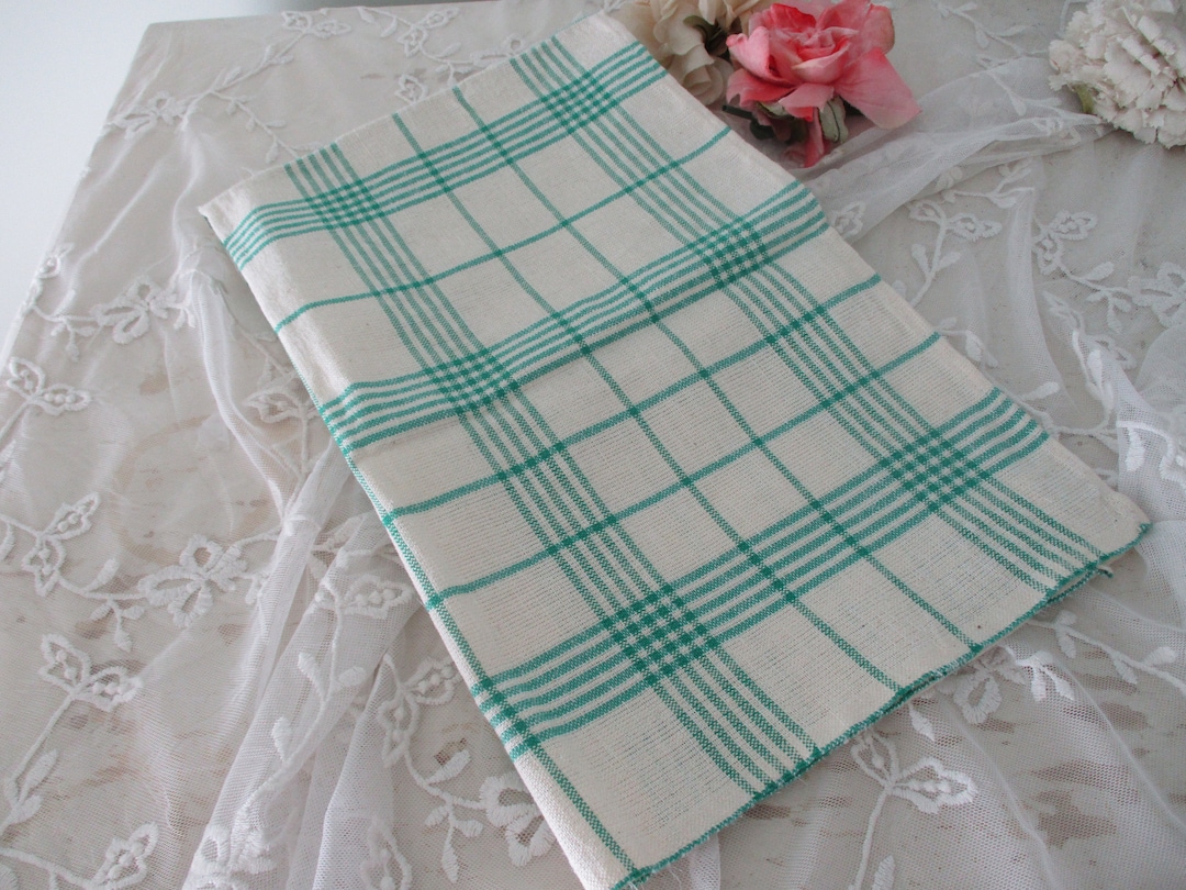 Vintage German Kitchen Towel Farmhouse Linen Striped Germany Green and ...