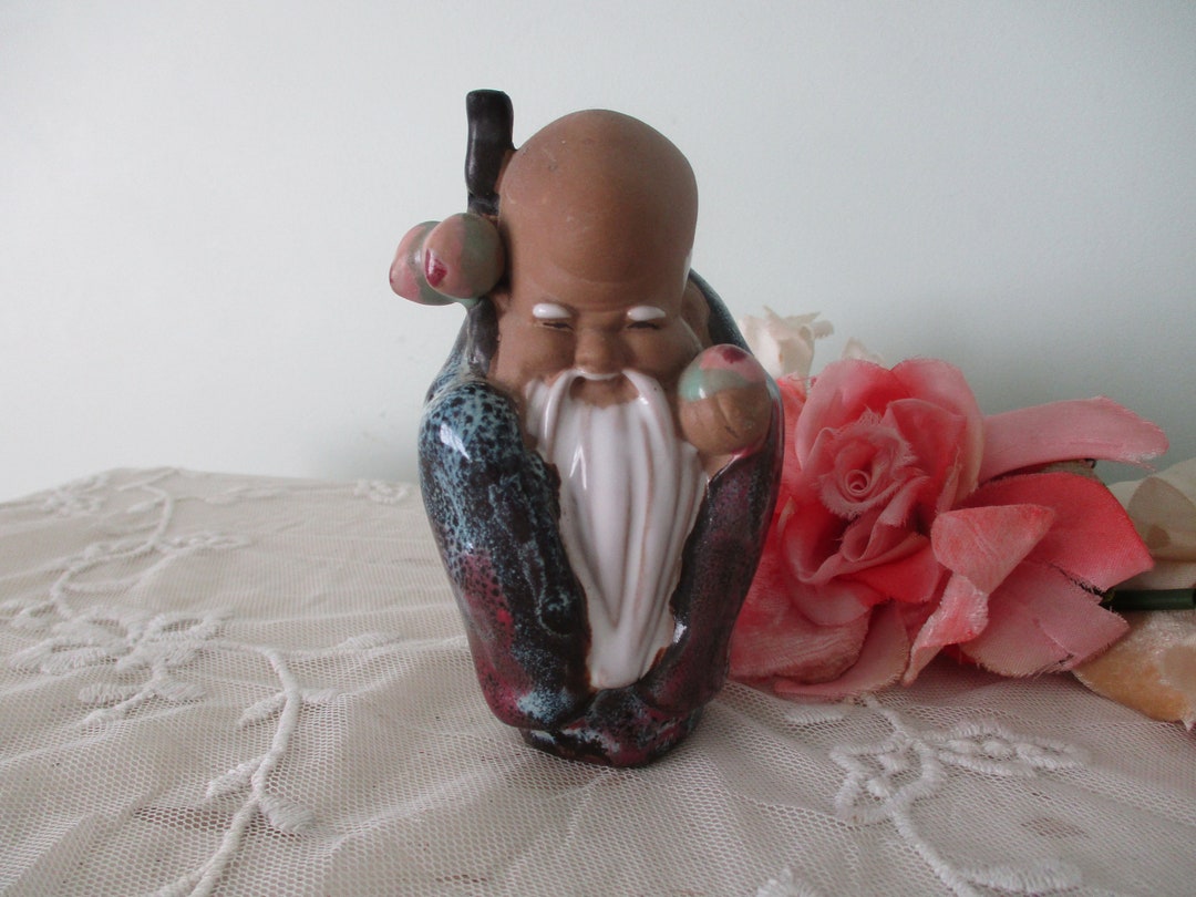 Vintage Chinese Deity Figurine Statue God of Longevity Clay Shou Lau ...