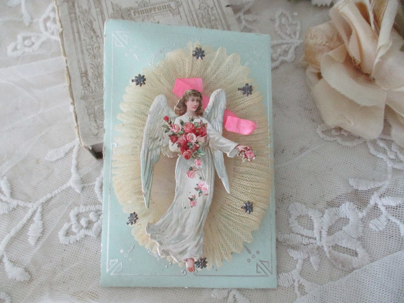 Antique Funeral Remembrance Card With Angel Die Cut Germany Original ...