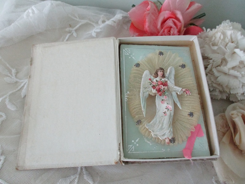 Antique Funeral Remembrance Card With Angel Die Cut Germany Original ...