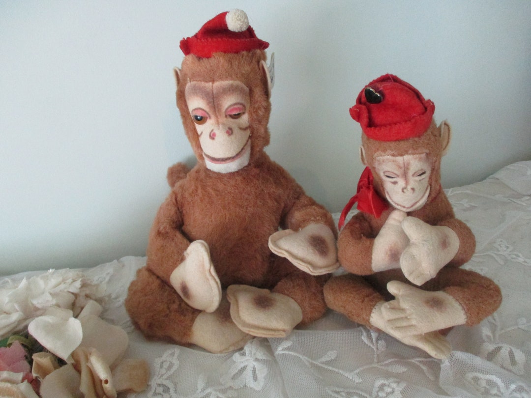 Vintage Stuffed Monkey Toy Doll Pair Animals C1940's-50's Nursery Decor ...