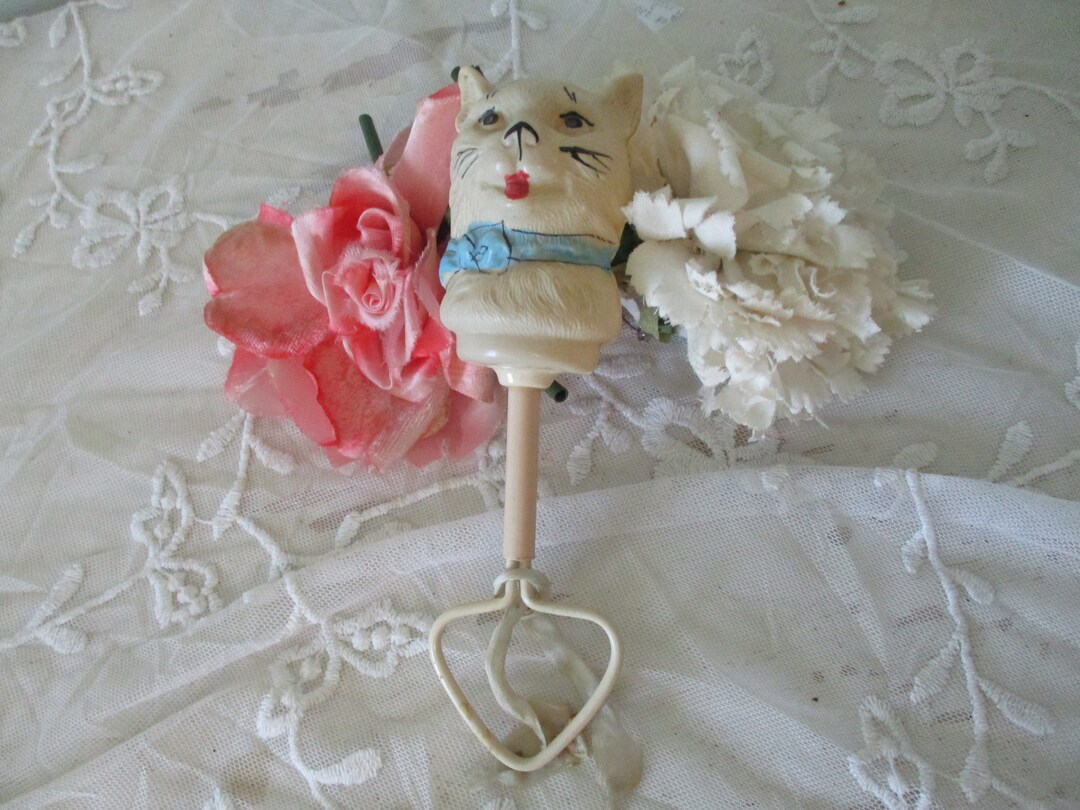 Antique Celluloid Baby Cat Rattle Toy C1920's Nursery Decor Shower Gift ...