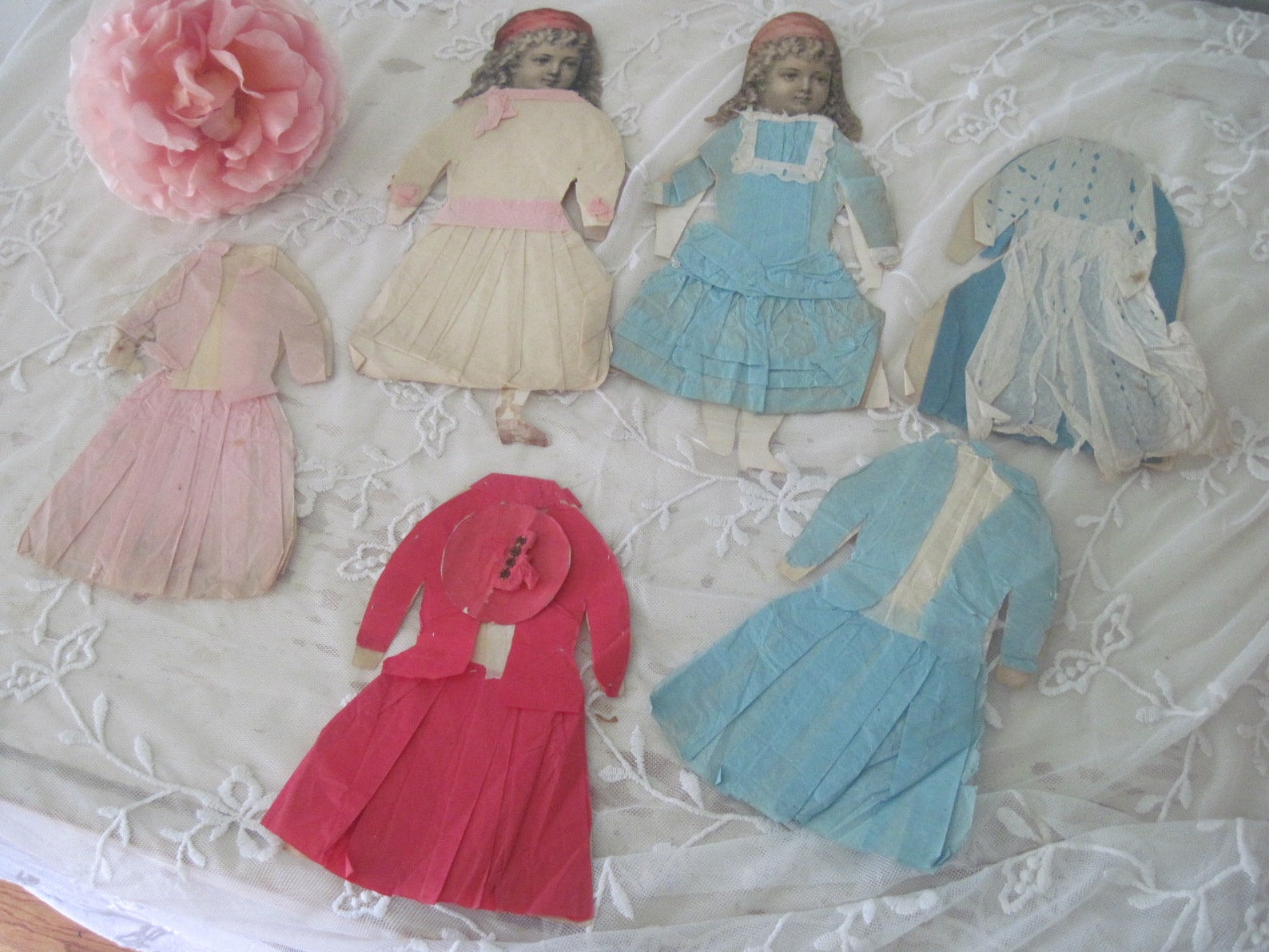 Antique Paper Dolls Handmade Victorian Twin Toy Set With Six Outfits ...