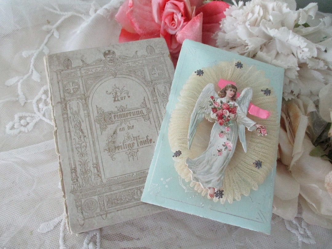 Antique Funeral Remembrance Card With Angel Die Cut Germany Original ...