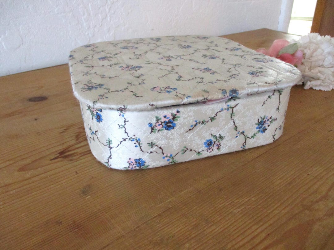 Vintage Satin Floral Handkerchief Hosiery Box C1950's Storage Container ...