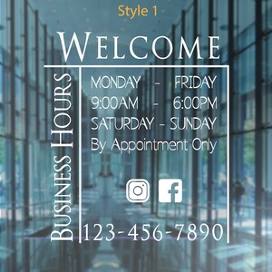 Store Hours Business Decal - 4 Styles to Choose From - Hours of ...