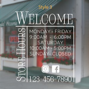 Store Hours Business Decal - 4 Styles to Choose From - Hours of ...