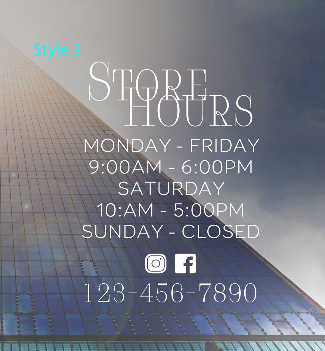 Store Hours Business Decal 2 Styles to Choose From Hours - Etsy