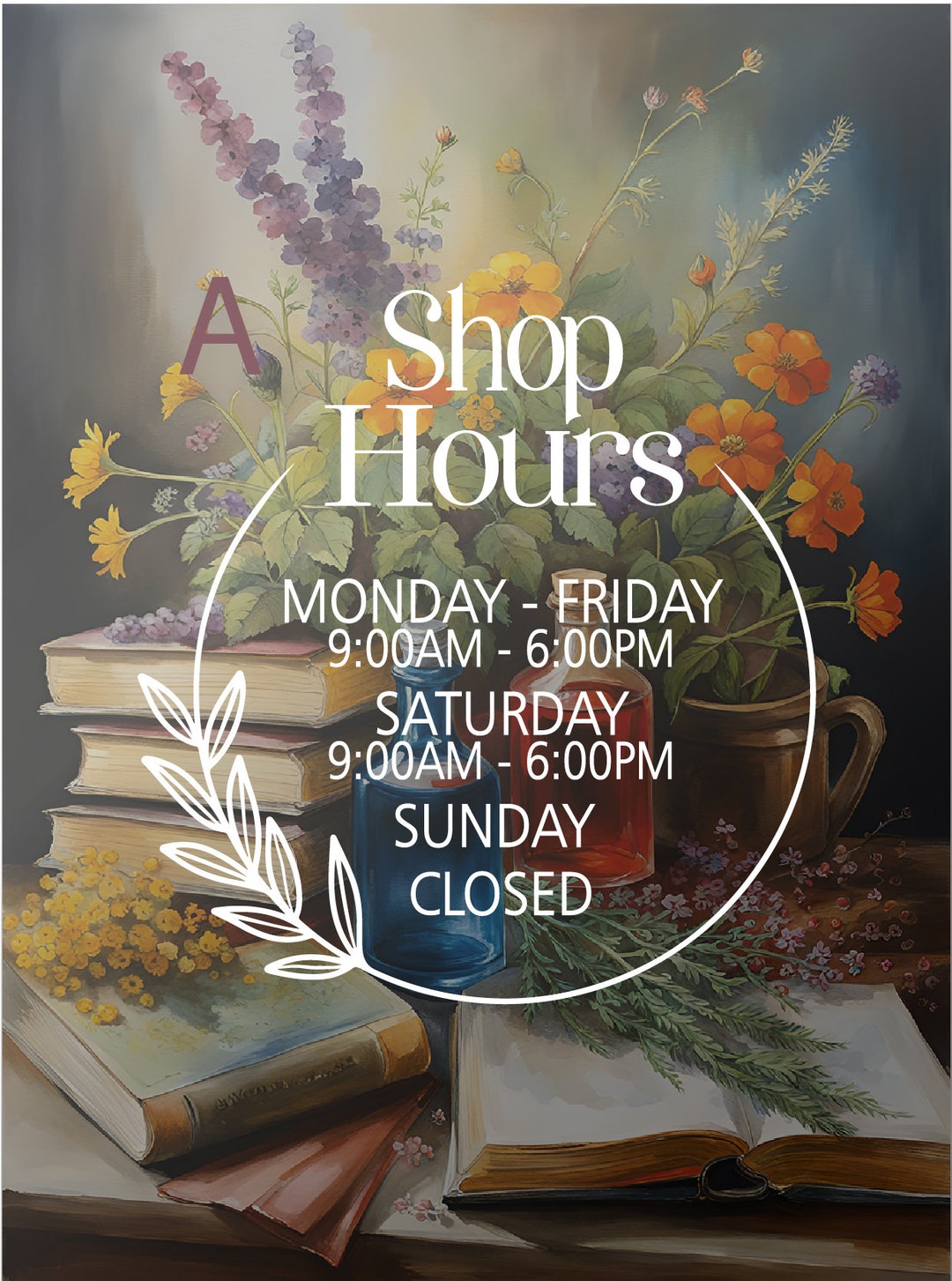 Floral Business Hours Window Decal Store Hours Hours of Operation ...