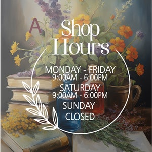 Floral Business Hours Window Decal - Store Hours - Hours of Operation ...