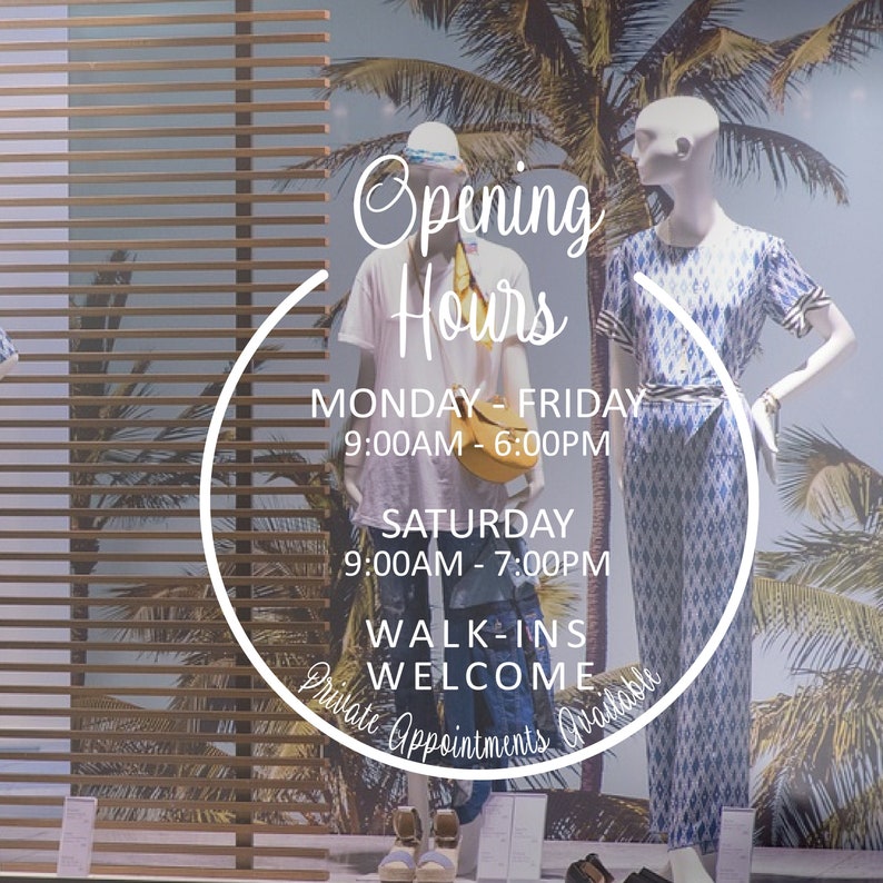 Business Opening Hours Decal - Open to Close - Hours of Operation ...