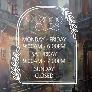 Floral Business Hours Window Decal - Store Hours - Hours of Operation ...